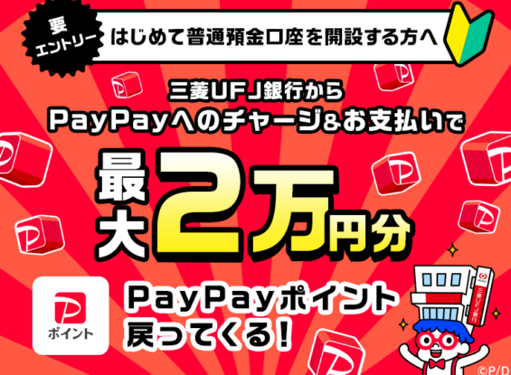三菱UFJ銀行の新規口座開設で最大2万円分のPayPayポイントがもらえる | パーおじさん